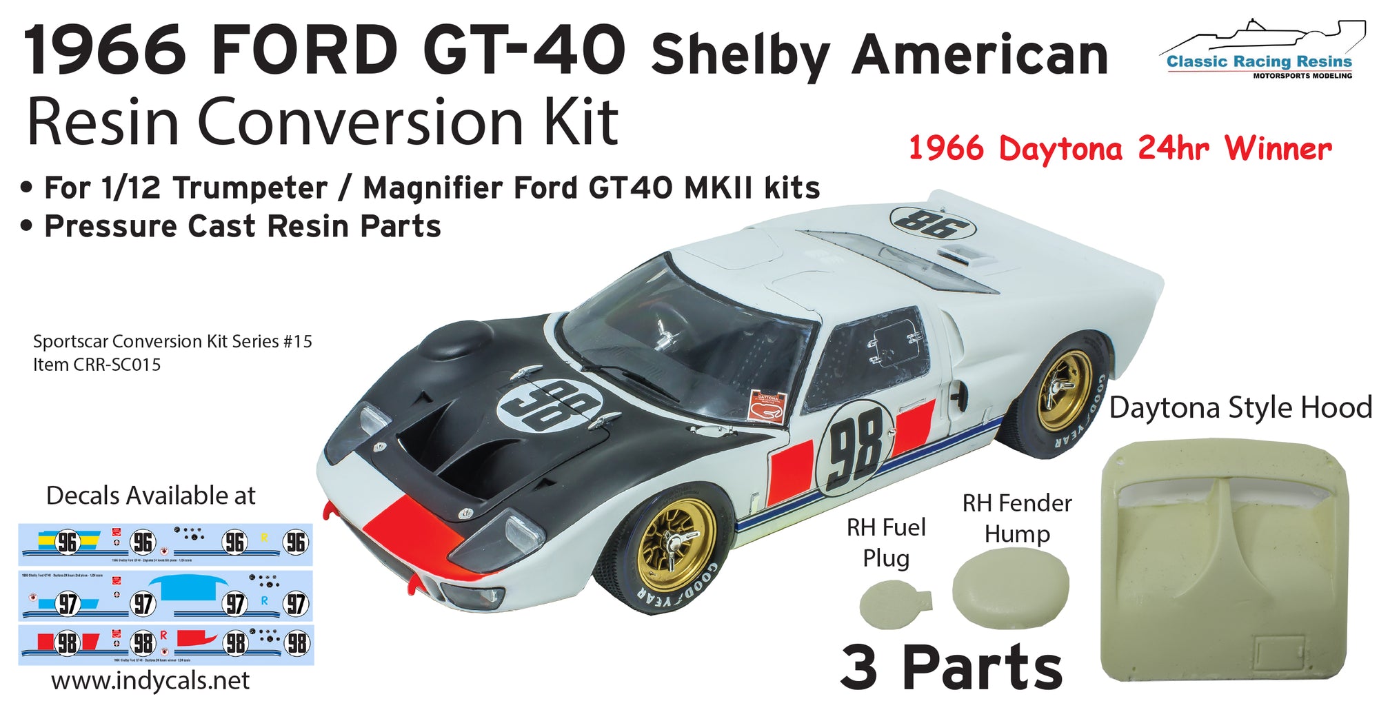 1/12 1966 Shelby American Ford GT-40 Daytona Resin Conversion for Trum ...